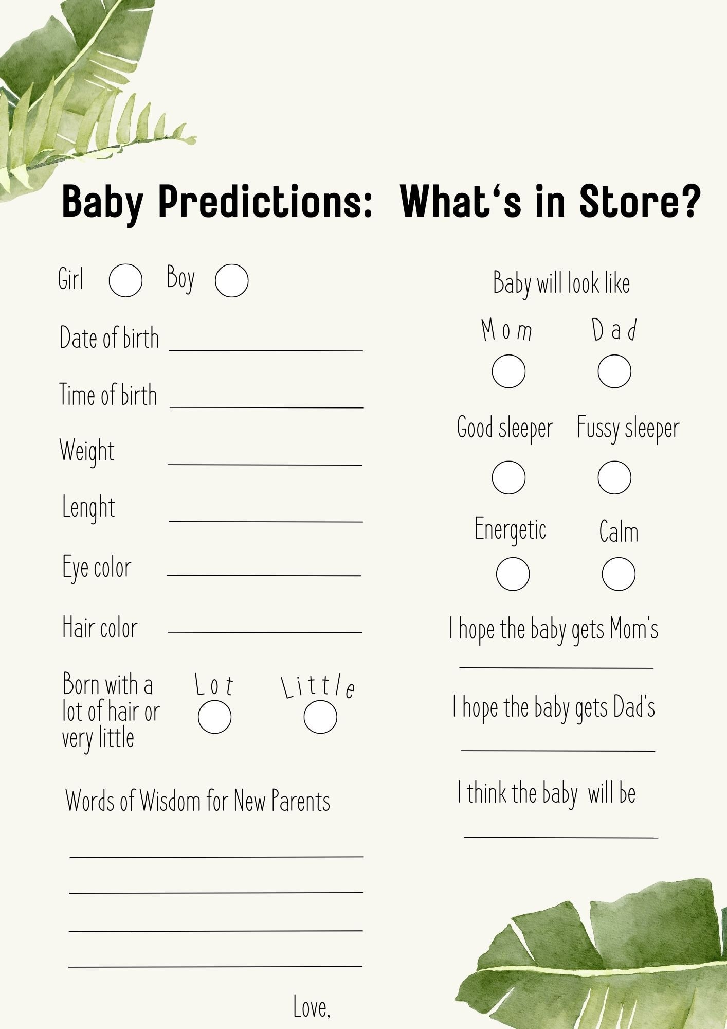 Baby Prediction, Baby Shower Games, Baby Shower, Printable Games, Baby ...
