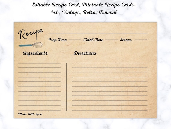 Editable 4x6 Recipe Card Template 15 Printable Recipe Card