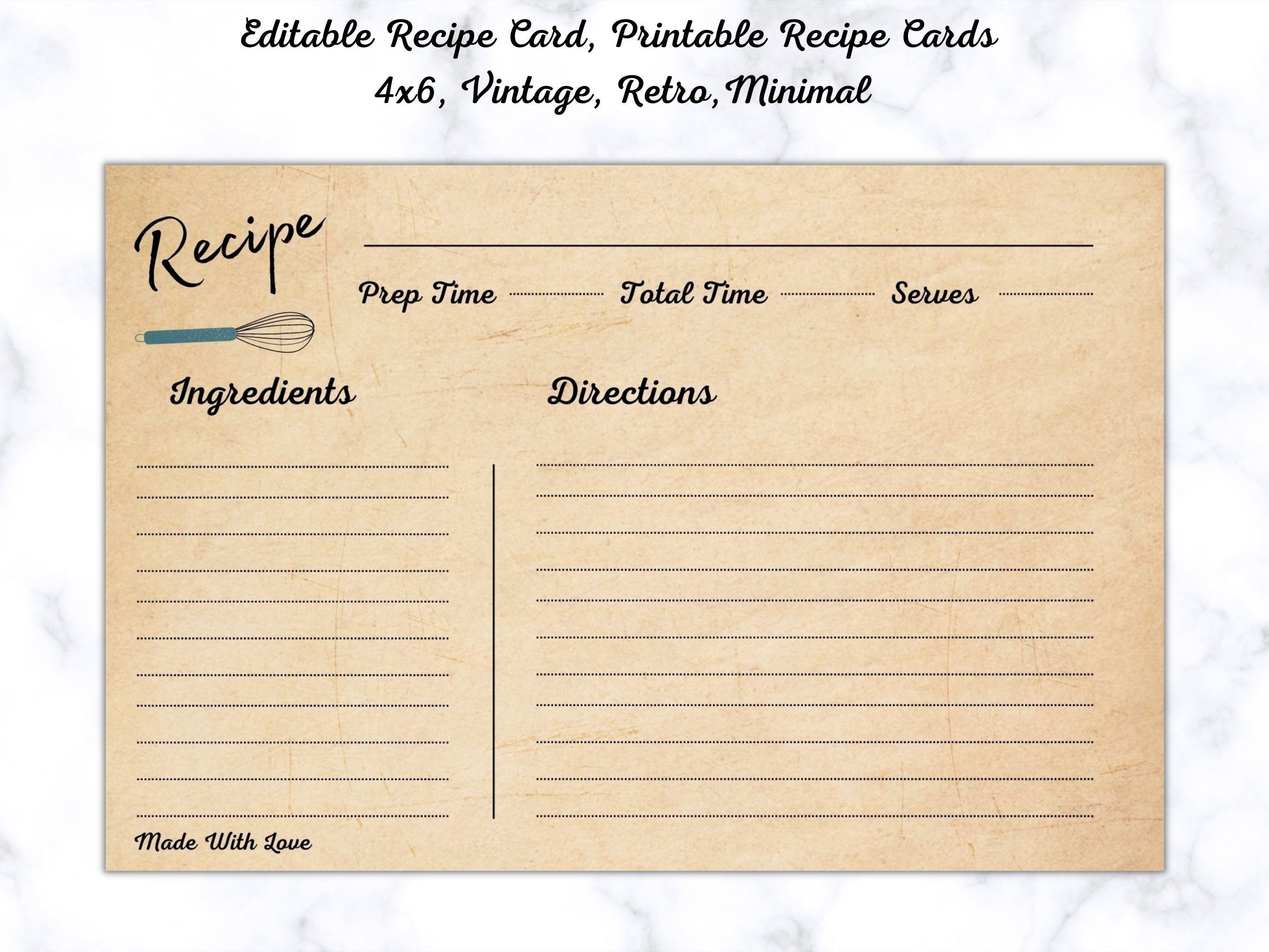 Rustic Recipe Card Templates Free, Custom Printable Recipe Card