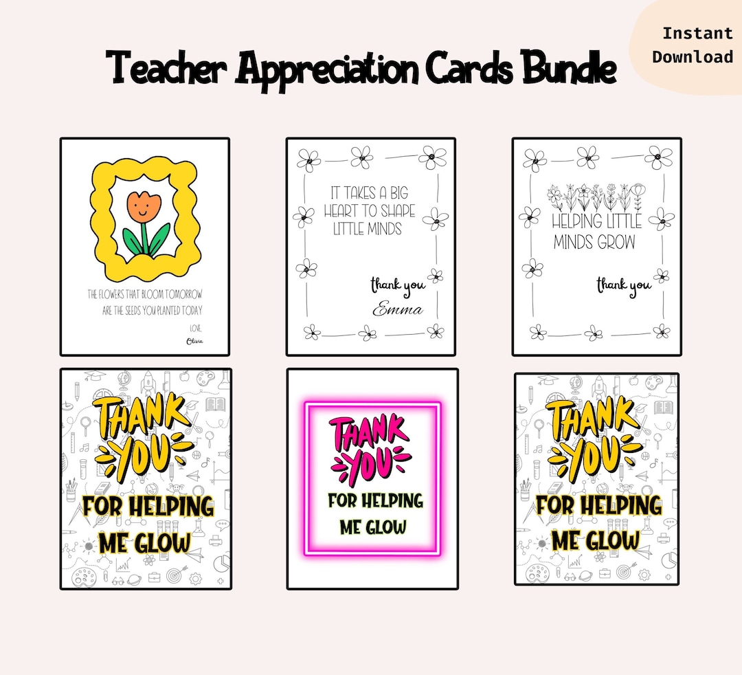 Teacher Appreciation Gift Card Bundle, Teacher Card Printable, Teacher ...