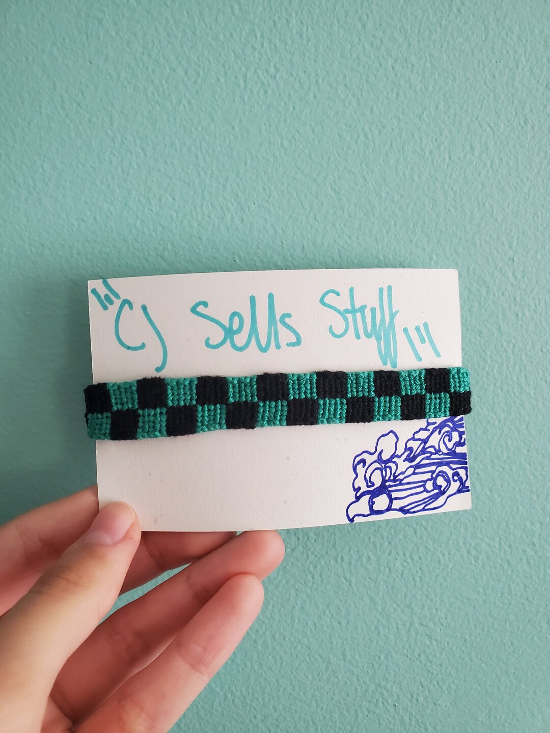 Green and Black Checkered Handmade Alpha String Friendship Bracelet ...