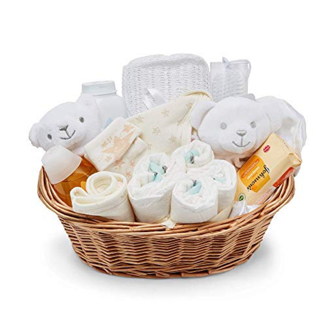 Baby Hamper Basket Unisex Gift With Newborn Essentials, Baby Clothes ...