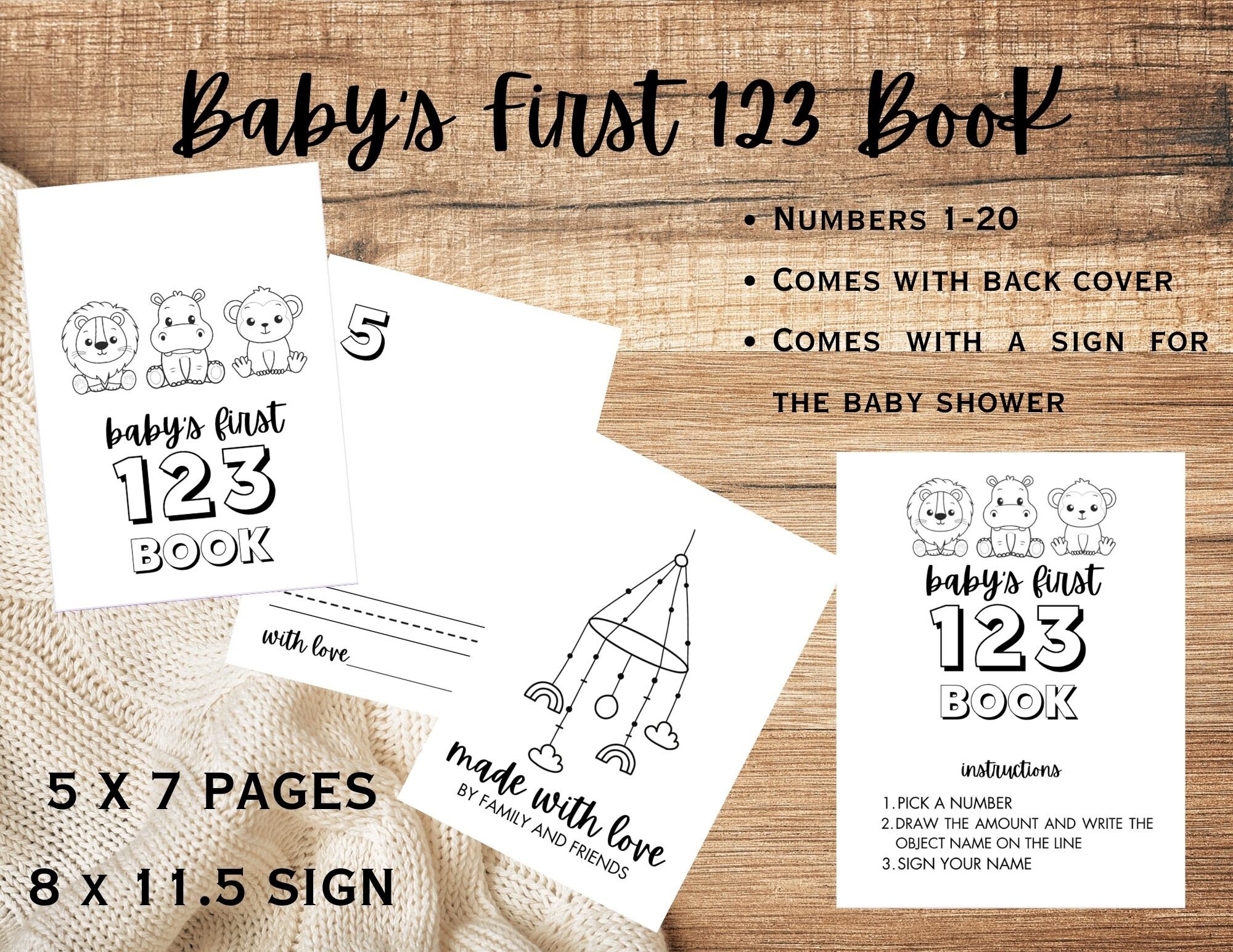 Baby ABC Book, Baby 123 Book, Baby Shower Book, Baby Shower Activity ...