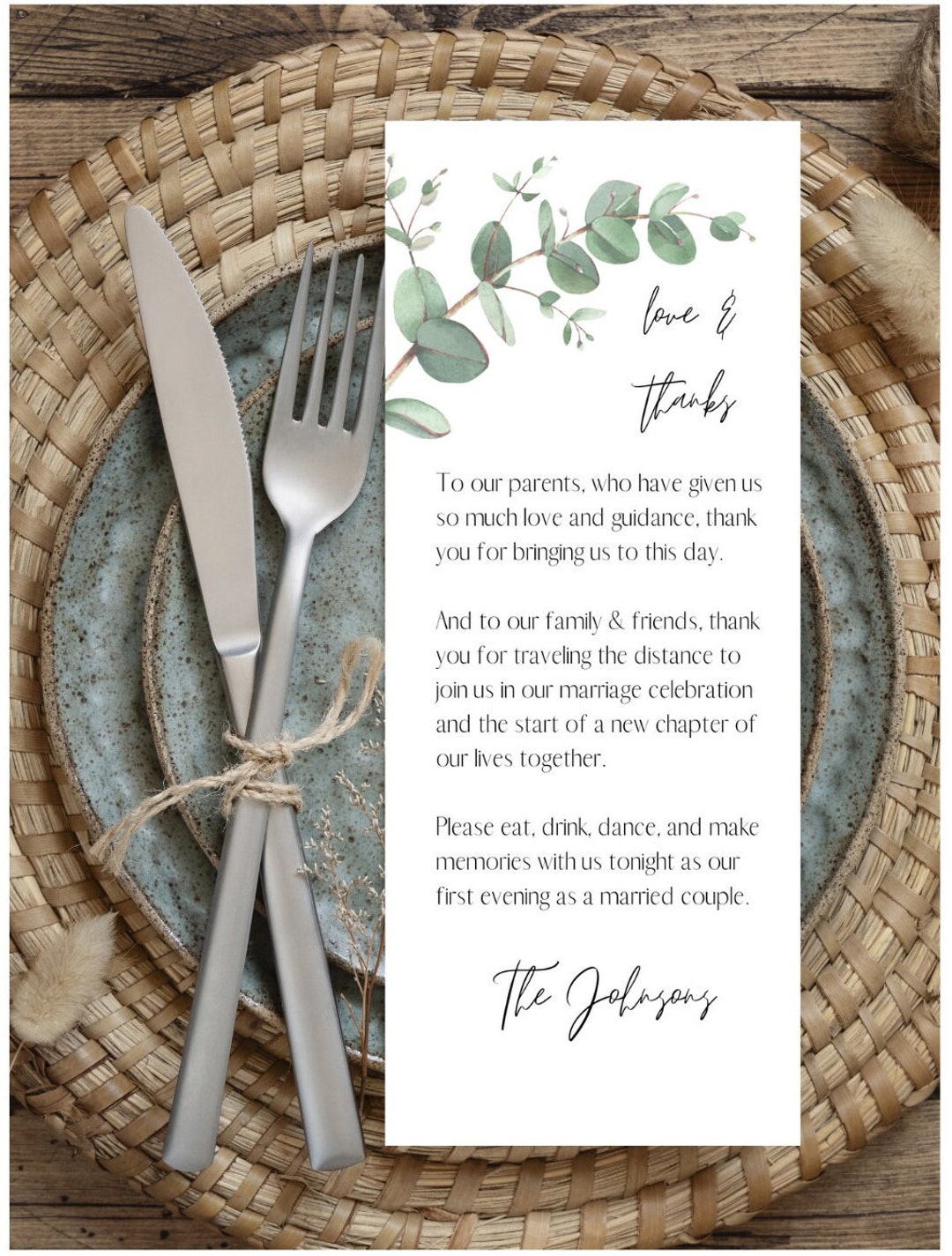 Thank You Place Cards, Wedding Cards, Placemat Cards, Greenery Wedding ...