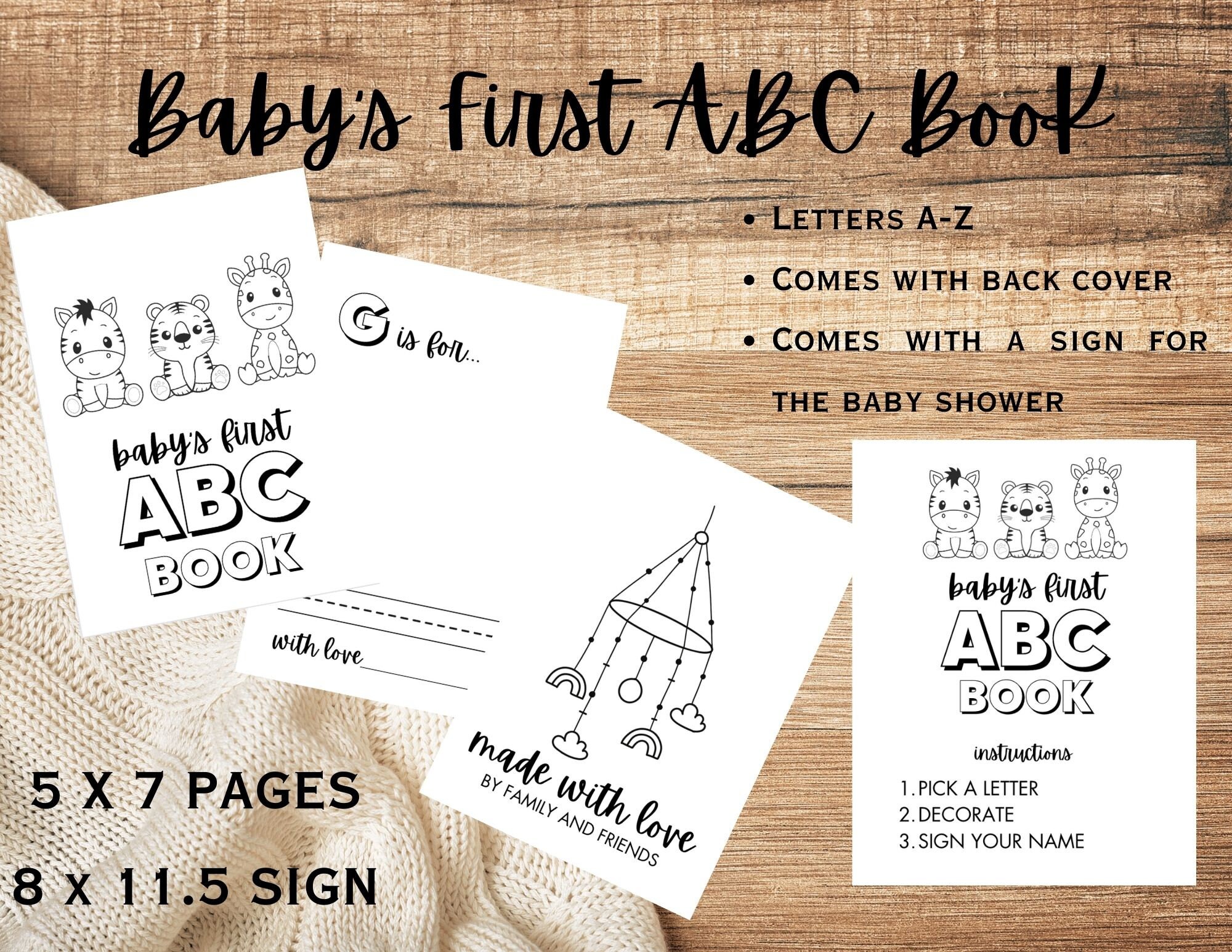 Baby ABC Book, Baby 123 Book, Baby Shower Book, Baby Shower Activity ...