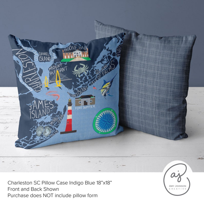 Hand Drawn Illustrated Map of Charleston SC Pillow Cover for - Etsy