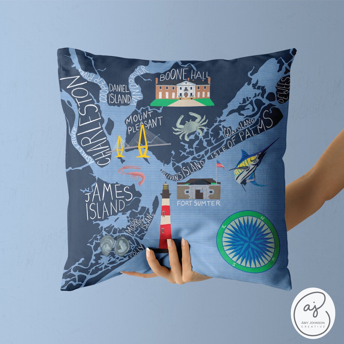 Hand Drawn Illustrated Map of Charleston SC Pillow Cover for - Etsy