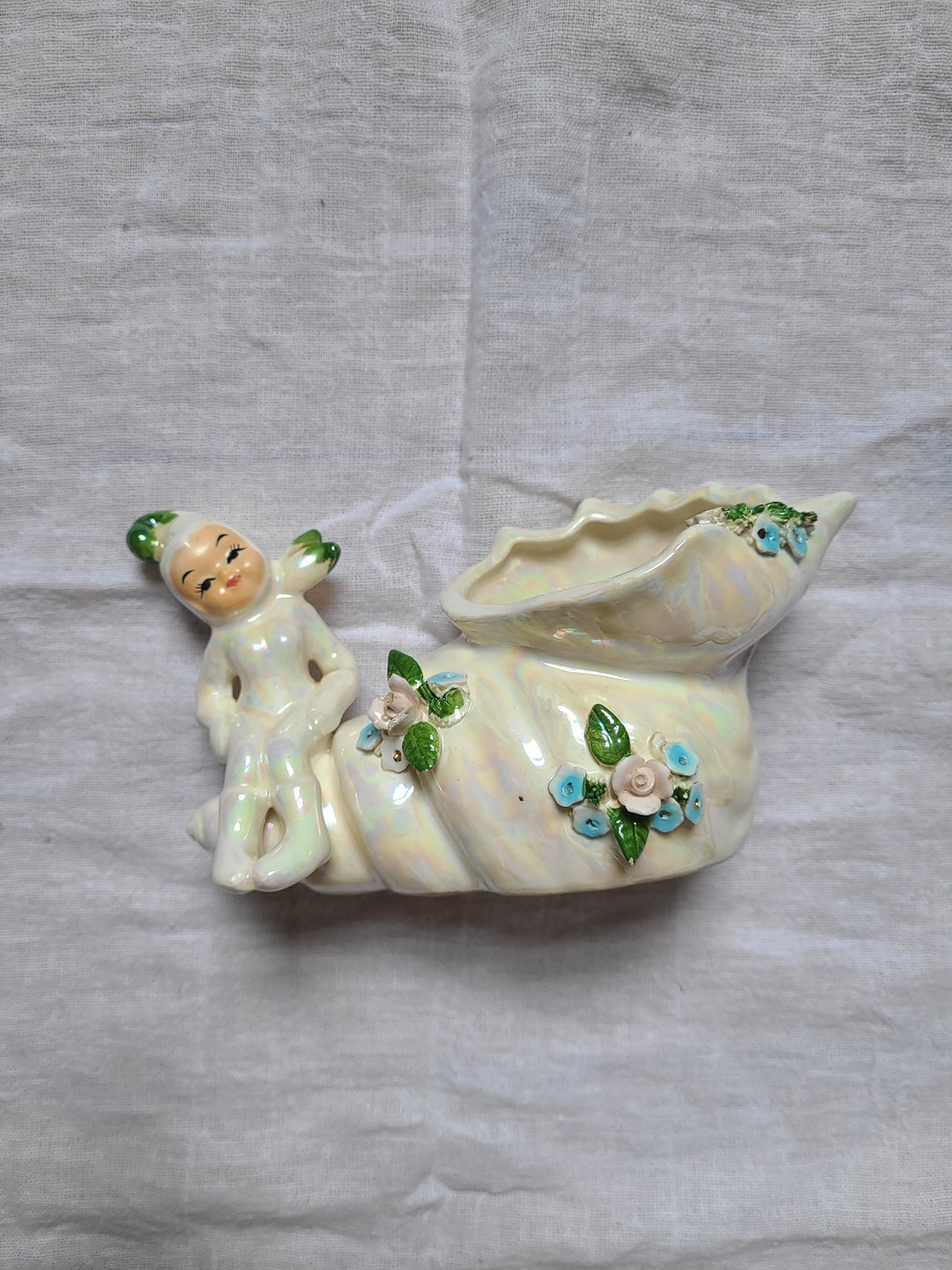 Vintage Lefton Pixie Shell Planter Retro Elf Fairy - Etsy