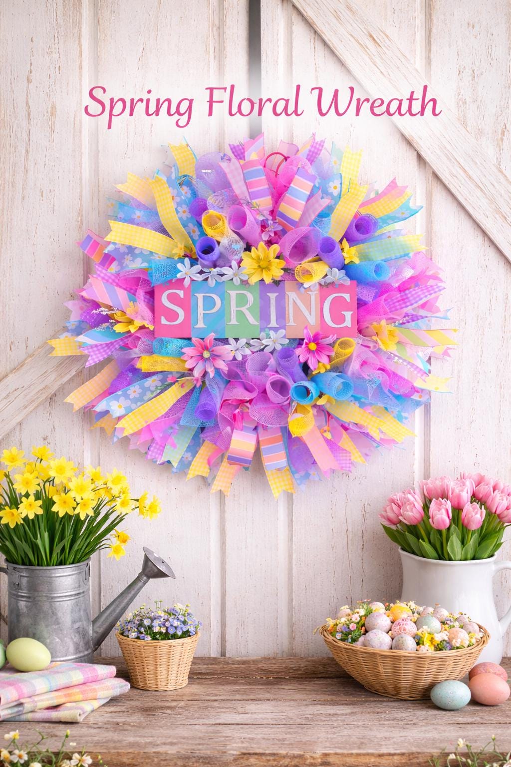 Spring Floral Wreath for Front Door | Easter Egg Wreath | Pastel Spring ...