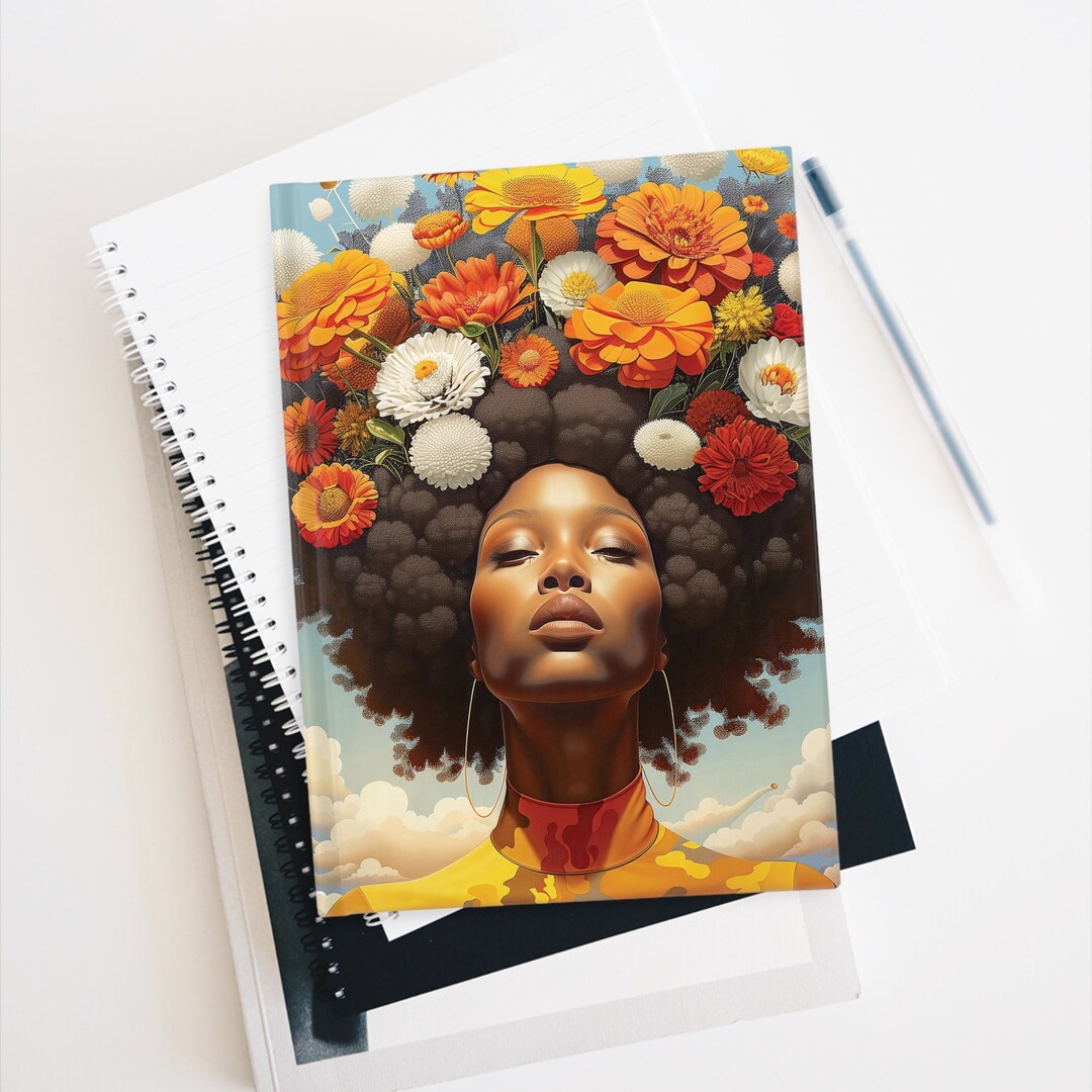Afro Bloom Blank Journal African-american Woman Floral Notebook ...