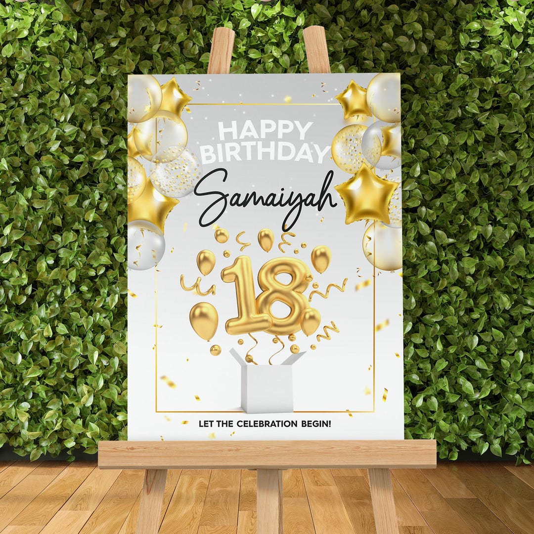 White & Gold Birthday Party Sign for Easel, Milestone Birthday Party ...