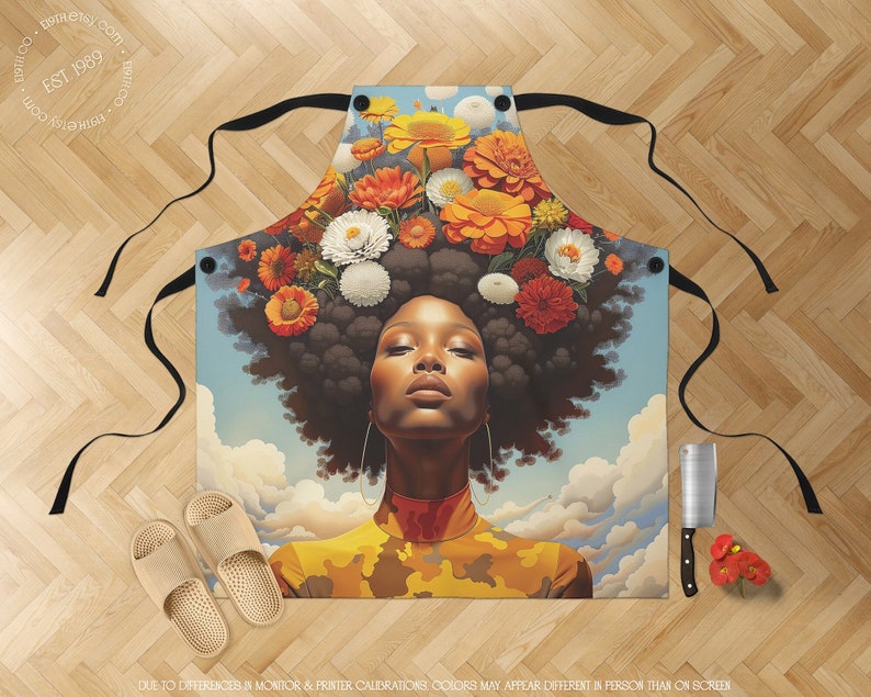 Afro Bloom Apron Majestic Black Woman, Natural Hair, Elegant Cooking ...