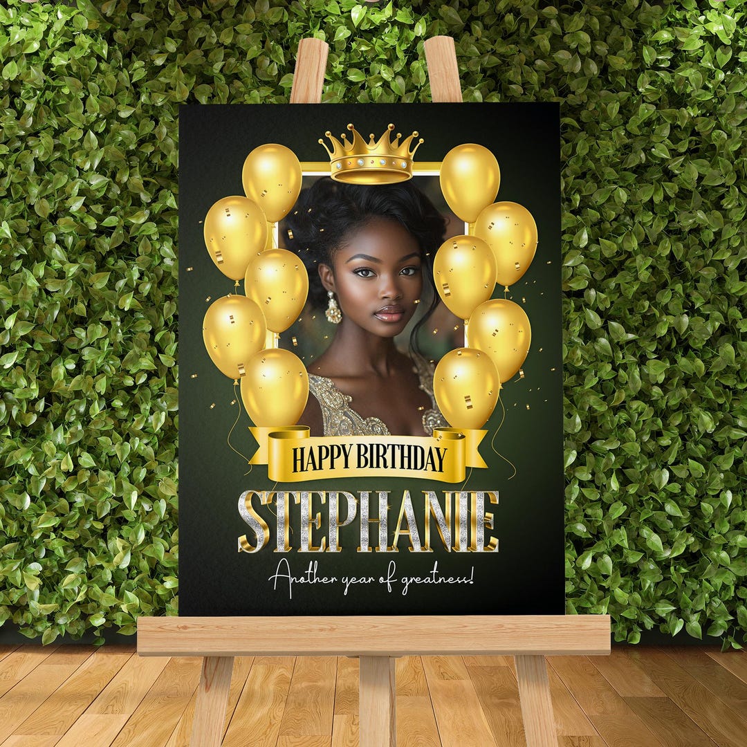 Queen Crown Birthday Party Welcome Sign With Photo, Black & Gold ...