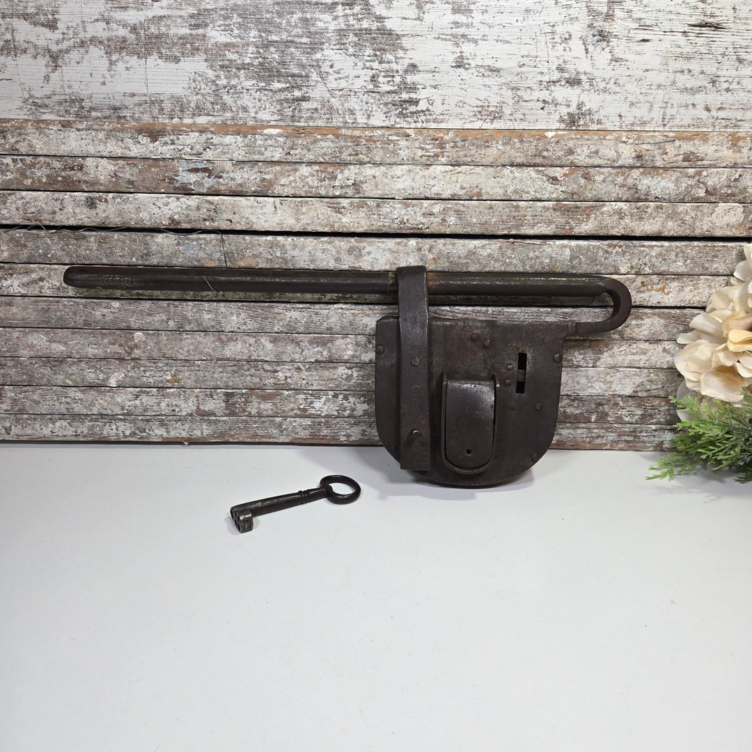 Hand Forged Antique Sliding Hasp Lock, Gate Lock, Very Large, Iron Bar ...