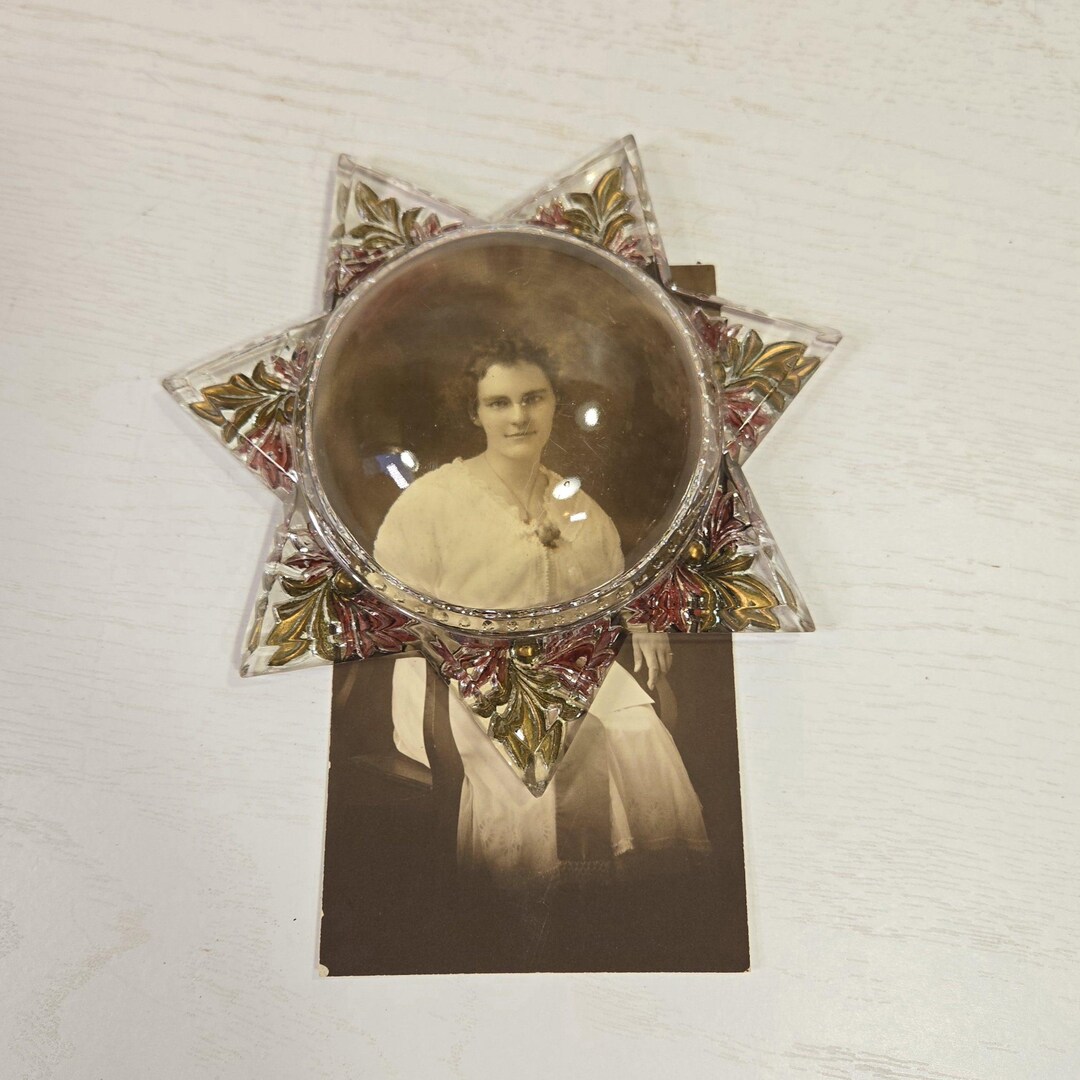 Goofus Glass 7 Point Star Mourning Paperweight, Victorian Era Domed Top ...