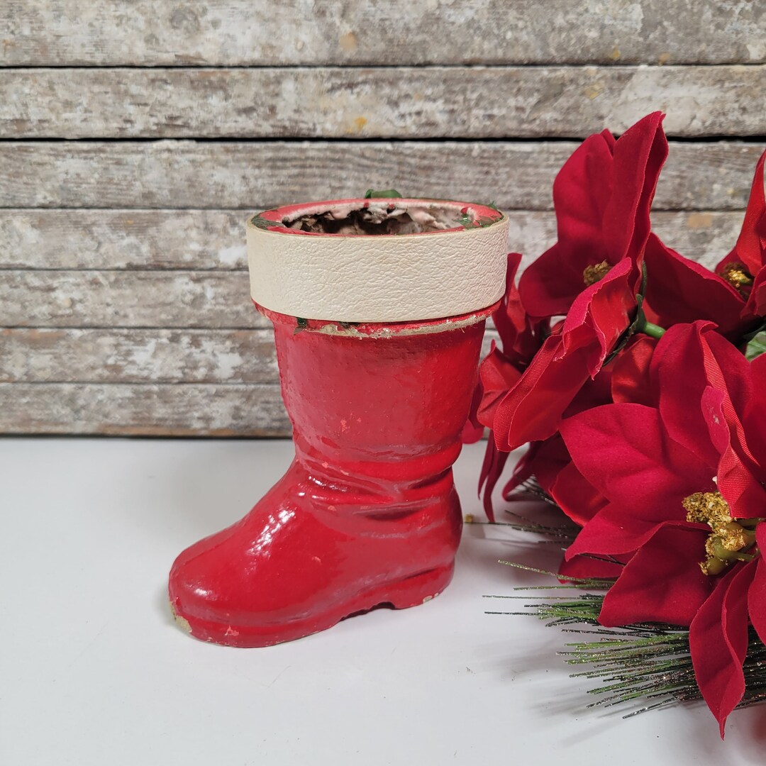 Candy Container, Vintage Red Santa Boot, Paper Mache, - Etsy