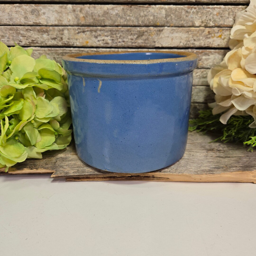Butter Crock, Vintage Blue Glazed Stoneware Crock. - Etsy