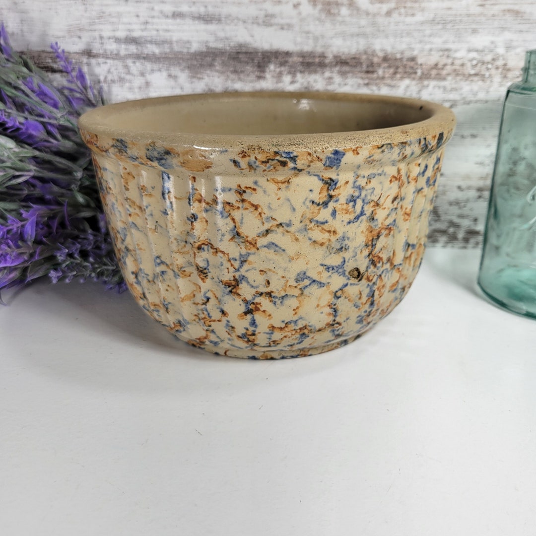 Red Wing Pottery Spongeware Ribbed and Panel Bowl Cap, Vintage Bowl 7 C ...