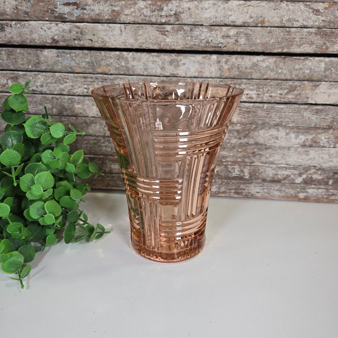 Pink Depression Glass Vase, Vintage Queen Mary Basket Weave Vase, 1930 ...