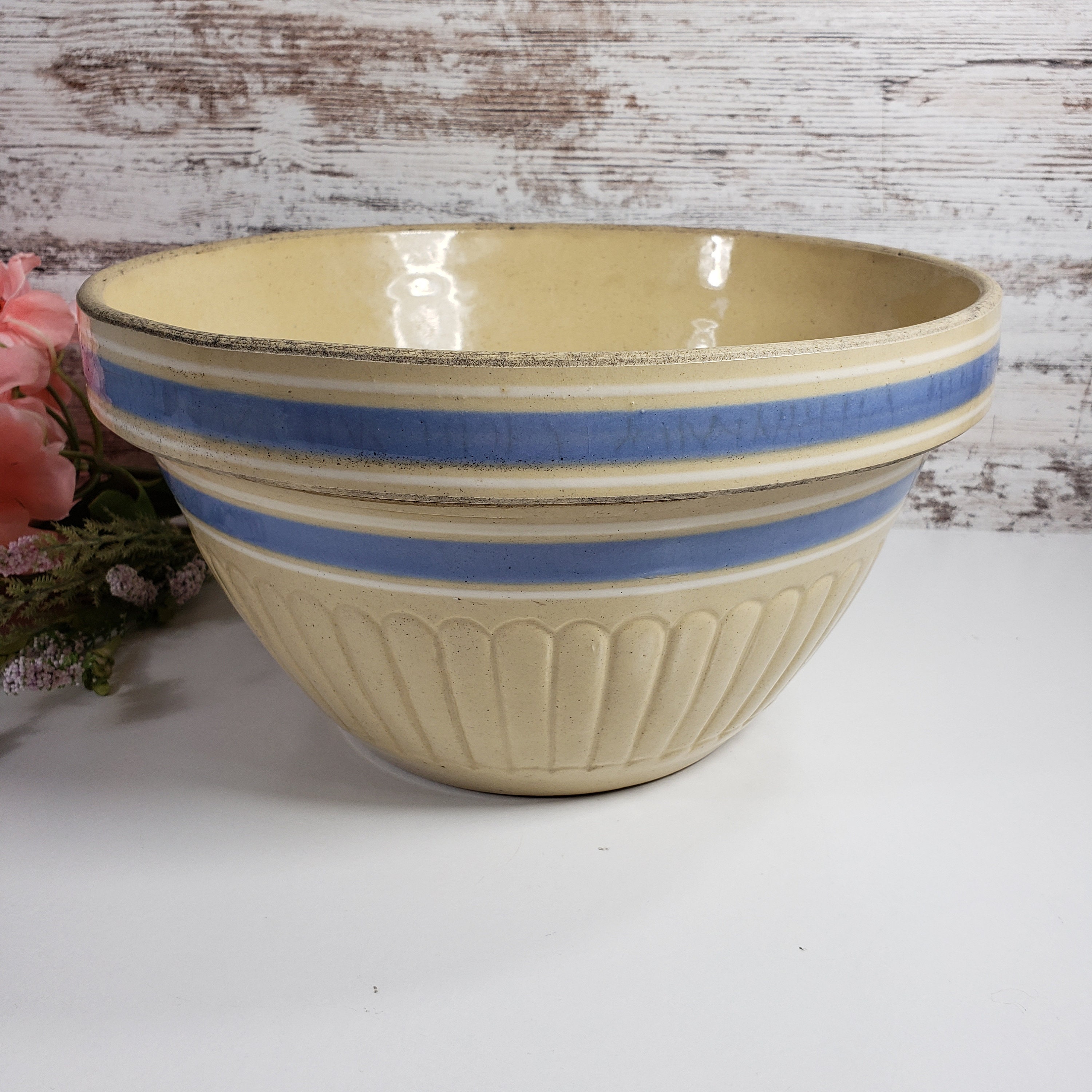 Yellow Ware Mixing Bowl Large Antique Pottery Bowl Scalloped | Etsy