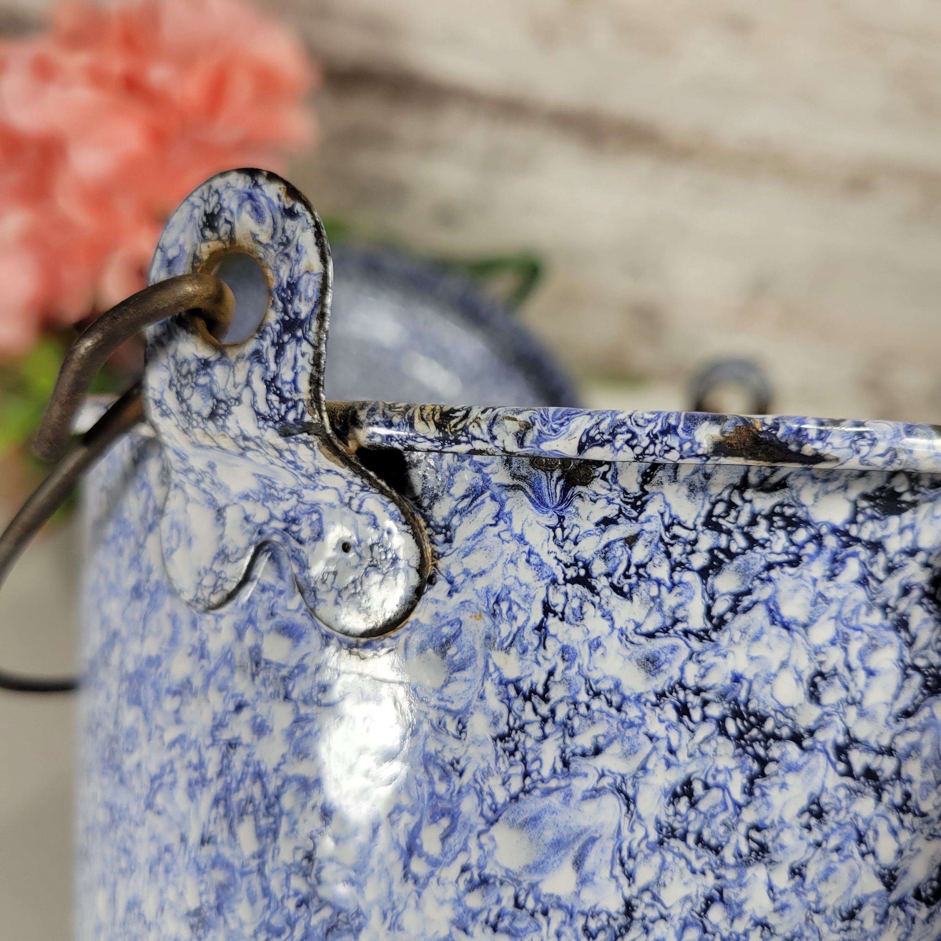 Enamel Berry Pail Lunch Pail Blue Spatterware Bucket With - Etsy