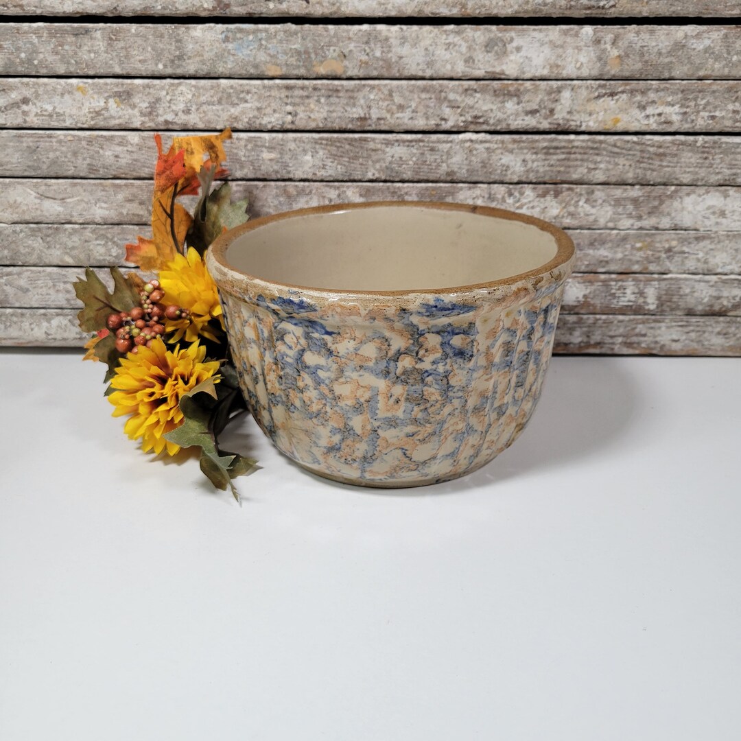 Red Wing Spongeware Ribbed Cap Bowl 7", Vintage Ribbed Yellowware ...