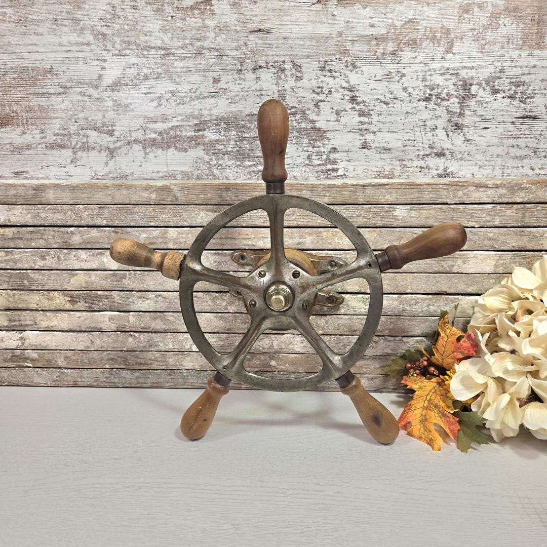 Small Boats/ Ships Wheel, With Wood Spool/barrel, Vintage 5 Handles ...