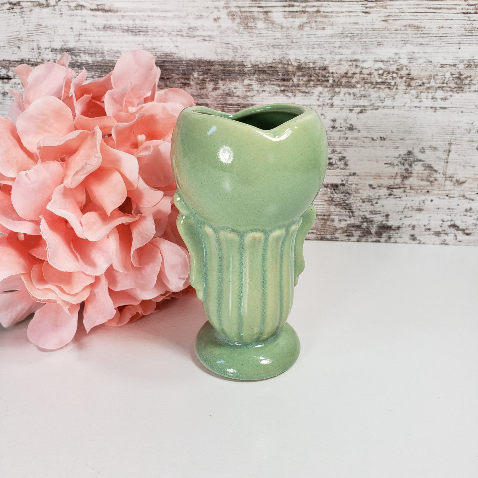 Vase Vintage Pottery Flower Vase Green Stoneware Vase Ohio | Etsy