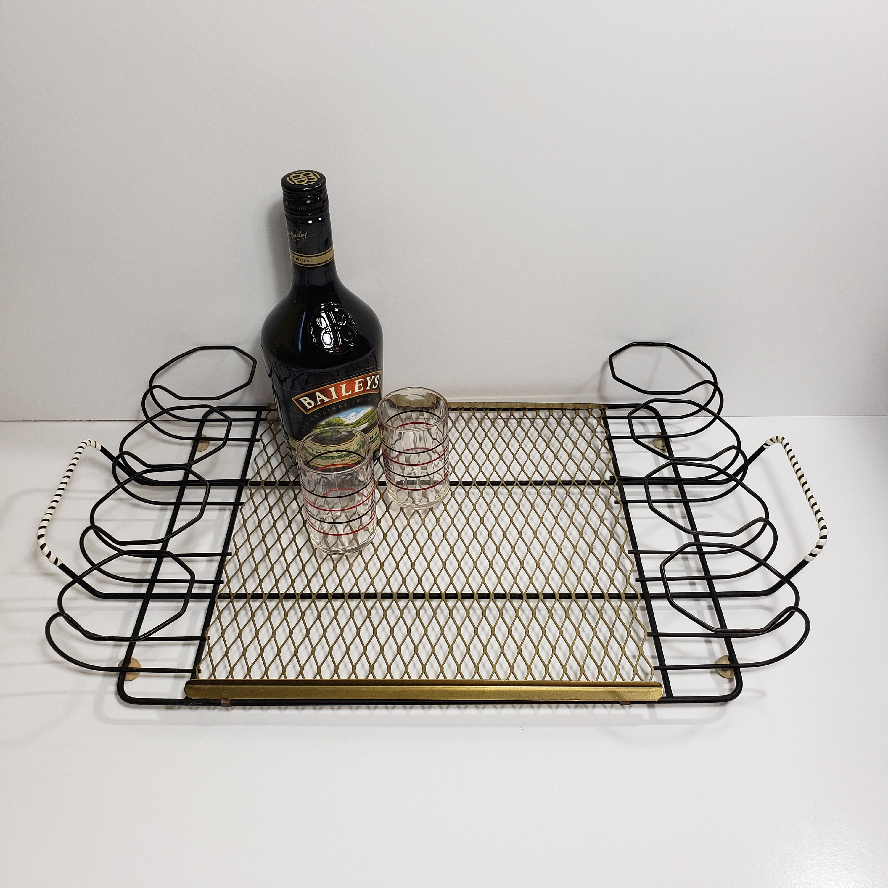 Glass Caddy/wire Platter Tray Mid Century Retro Bar Ware - Etsy