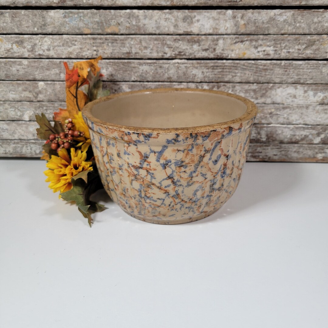 Red Wing Pottery Spongeware Ribbed and Panel Bowl Cap, Vintage Bowl 7 C ...