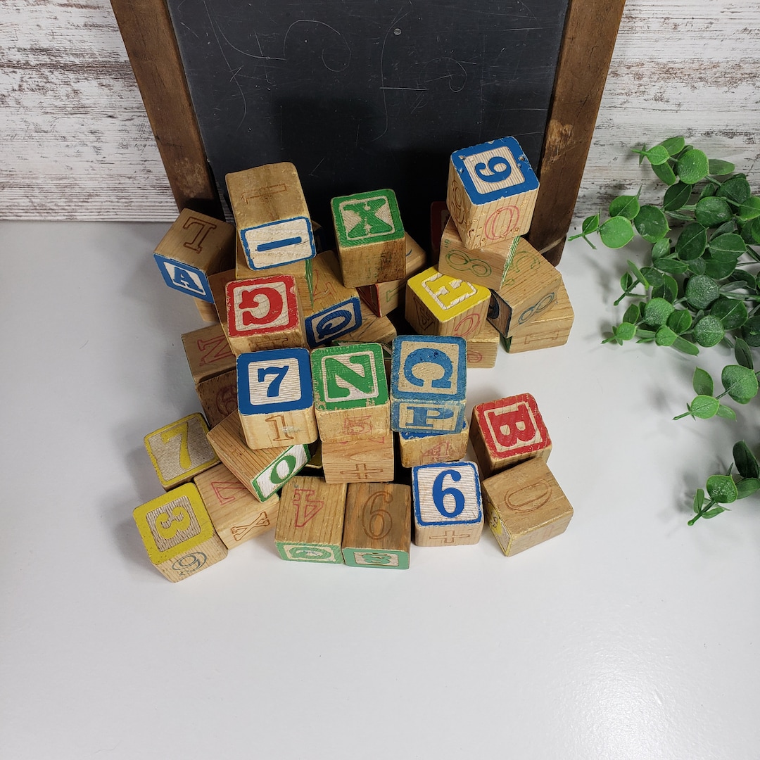Wood ABC Blocks, Vintage Childs Building Blocks, Craft Supplies ...