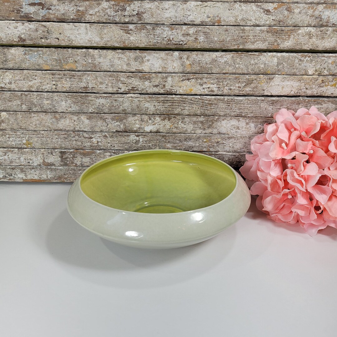Red Wing Pottery Bulb Bowl, Console Bowl, Chartreuse and Gray 1581,1950 ...