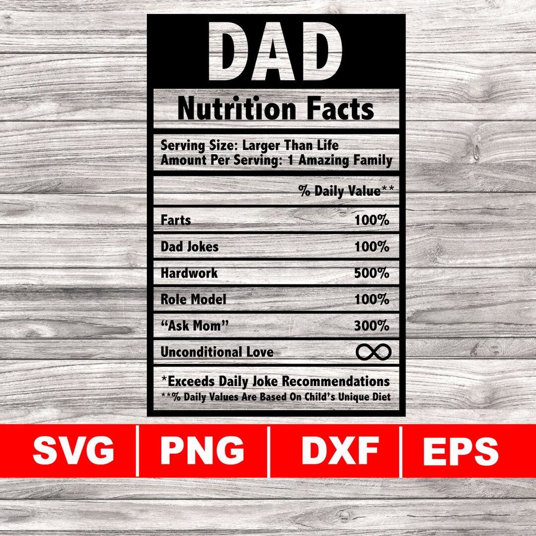 Dad Nutritional Facts Svg, Father's Day Png, Food Label Clipart, Funny ...