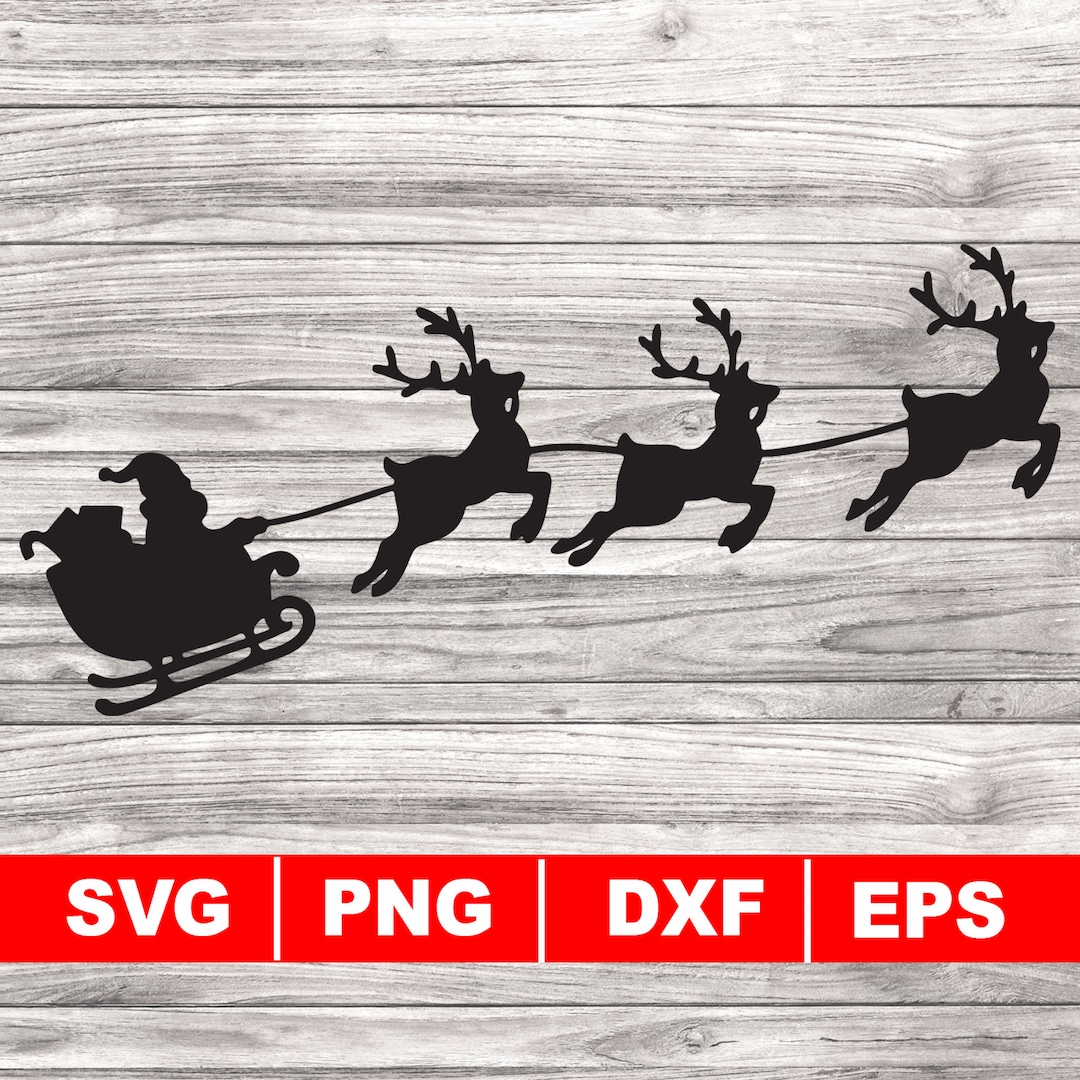 Flying Santa's Sleigh and Reindeer Svg, Christmas Png, Winter Clipart ...
