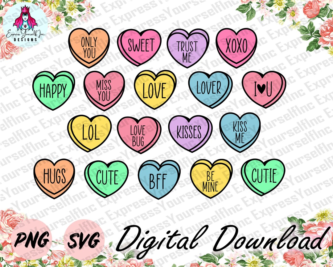 Candy Hearts Svg, Candy Hearts Png, Valentine's Day Svg, Conversation ...