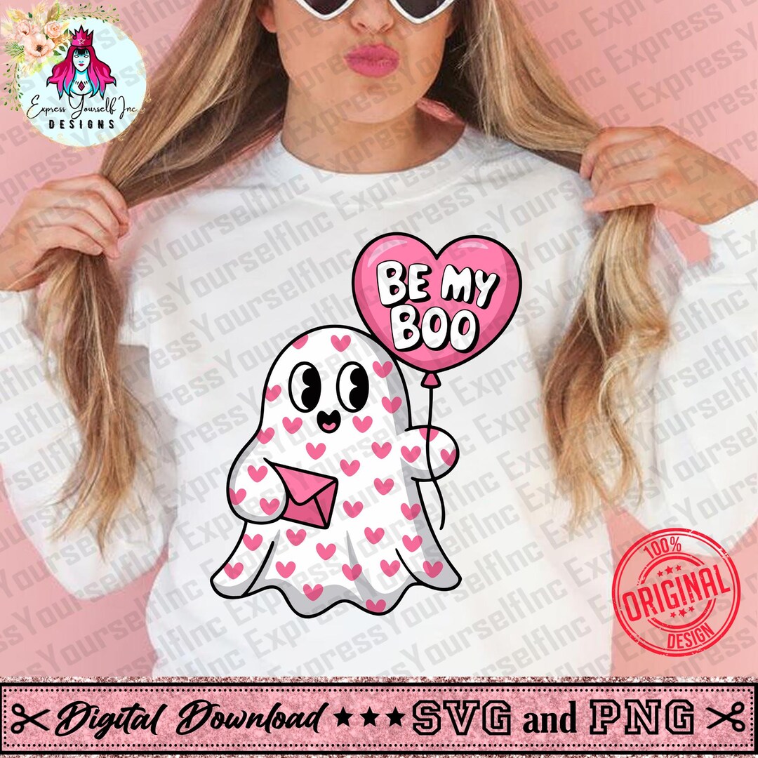 Be My Boo Svg, Pink Valentines Ghost Png, Ghost With Balloon Svg ...