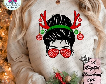 Messy Bun With Glasses Svg, Bow Messy Bun SVG PNG Woman SVG, Mom Life ...