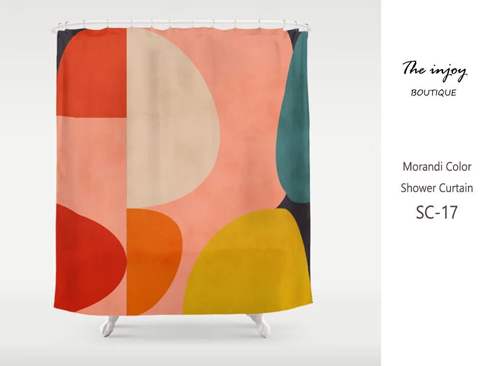 Colorblock Shower Curtain With Hooks Designer Print Modern - Etsy