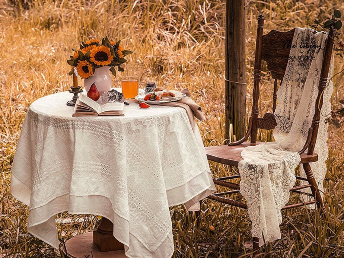 Mesh Lace Vintage Cotton Thread Tablecloth Double Layer Hem - Etsy