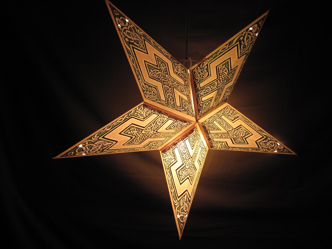 Star Paper Light Lantern Celtic, Irish Knot Green Folding Lamp - Night ...