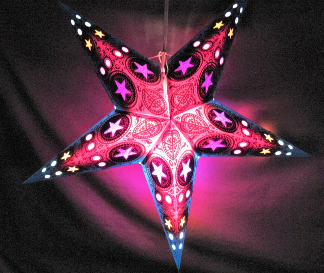 Star Paper Lantern, Red Blue Light Star, Paper Folding Lamp, Power Cord ...