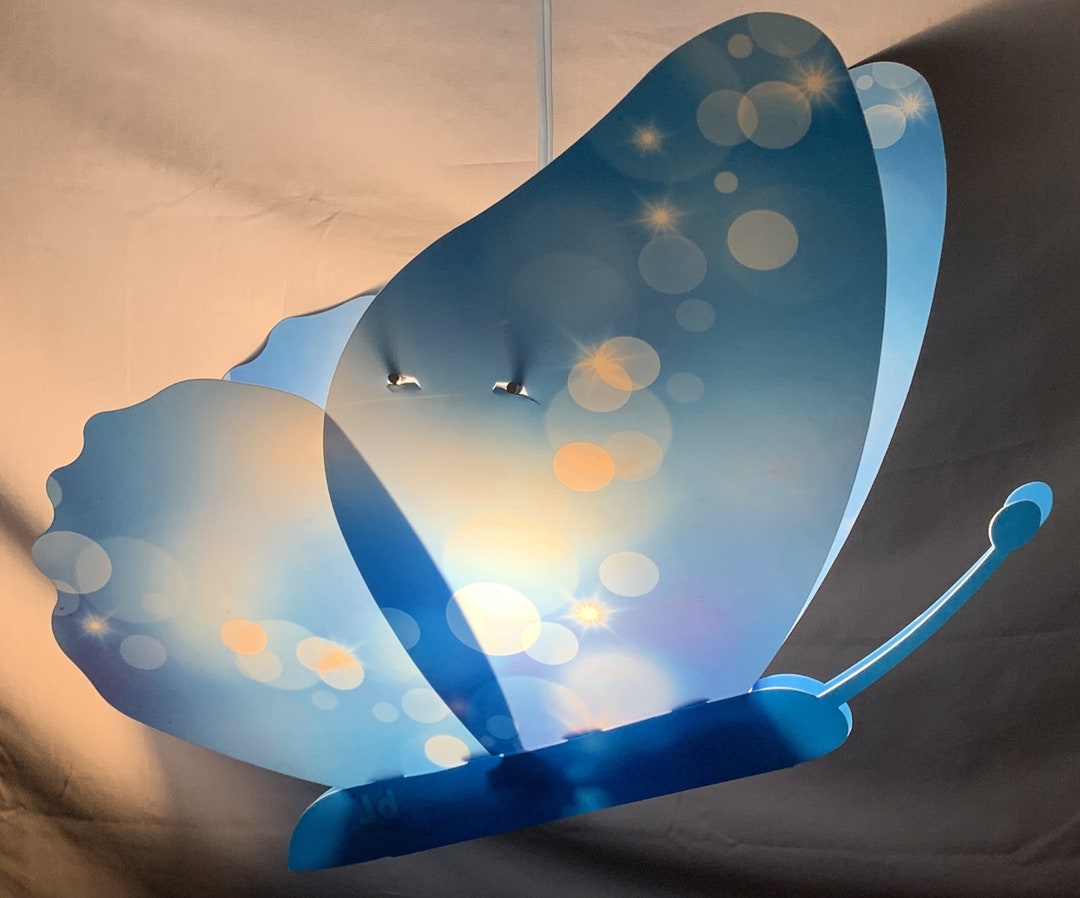 Butterfly Lantern Lamp, Blue With Bubbles and Starburst, Night Light ...