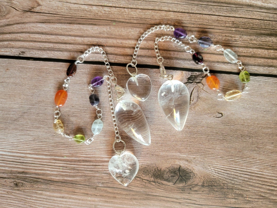Crystal Quartz Pendulum, Clear Quartz Pendulum With 7 Chakra Gemstones ...