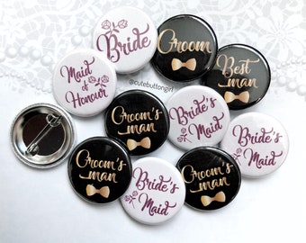 Bridal Party Button Pins for Groomsman, Best Man, Usher Ring Bearer ...