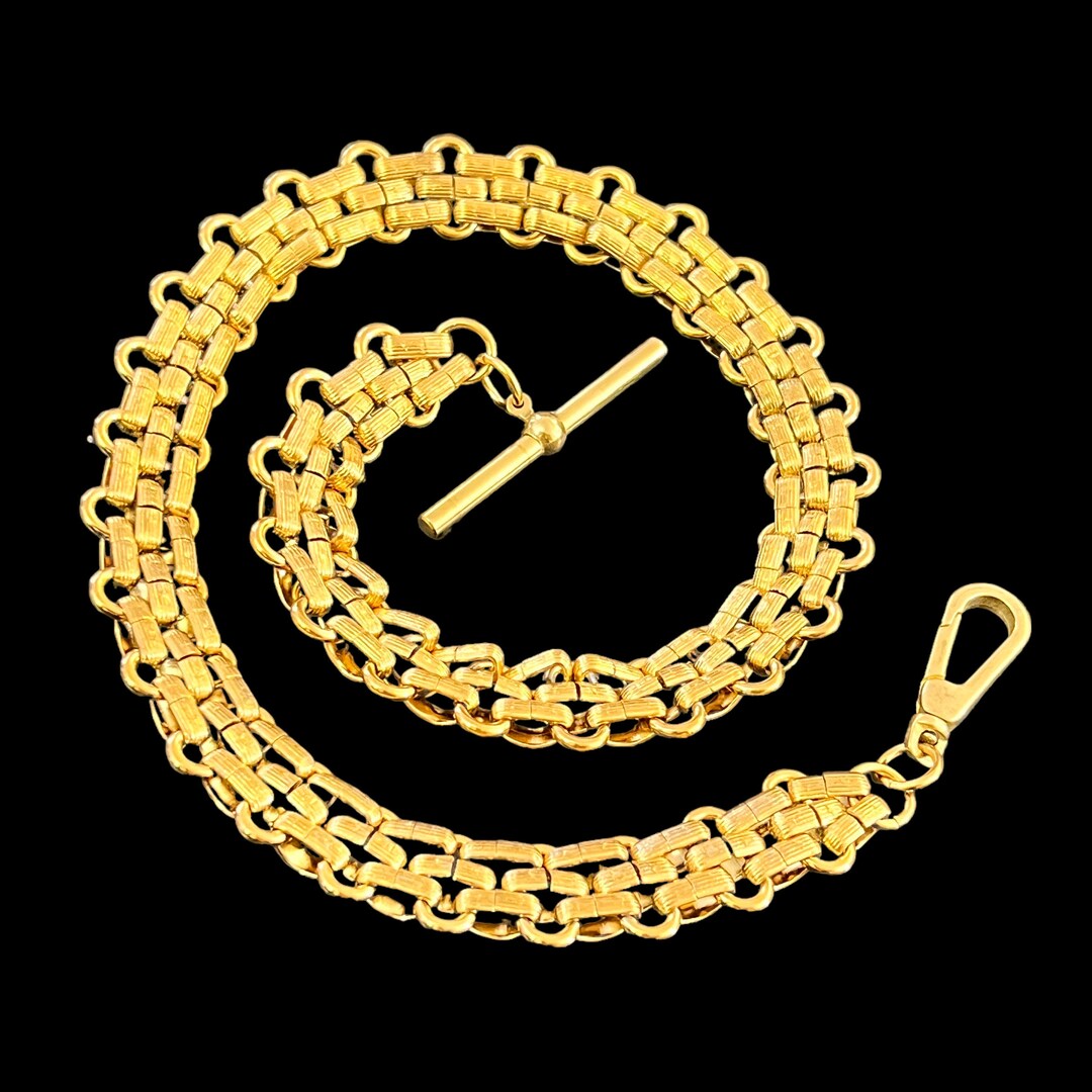 17.25” Chunky Gold Watch Chain Necklace - T-bar Pocket Watch Chain ...