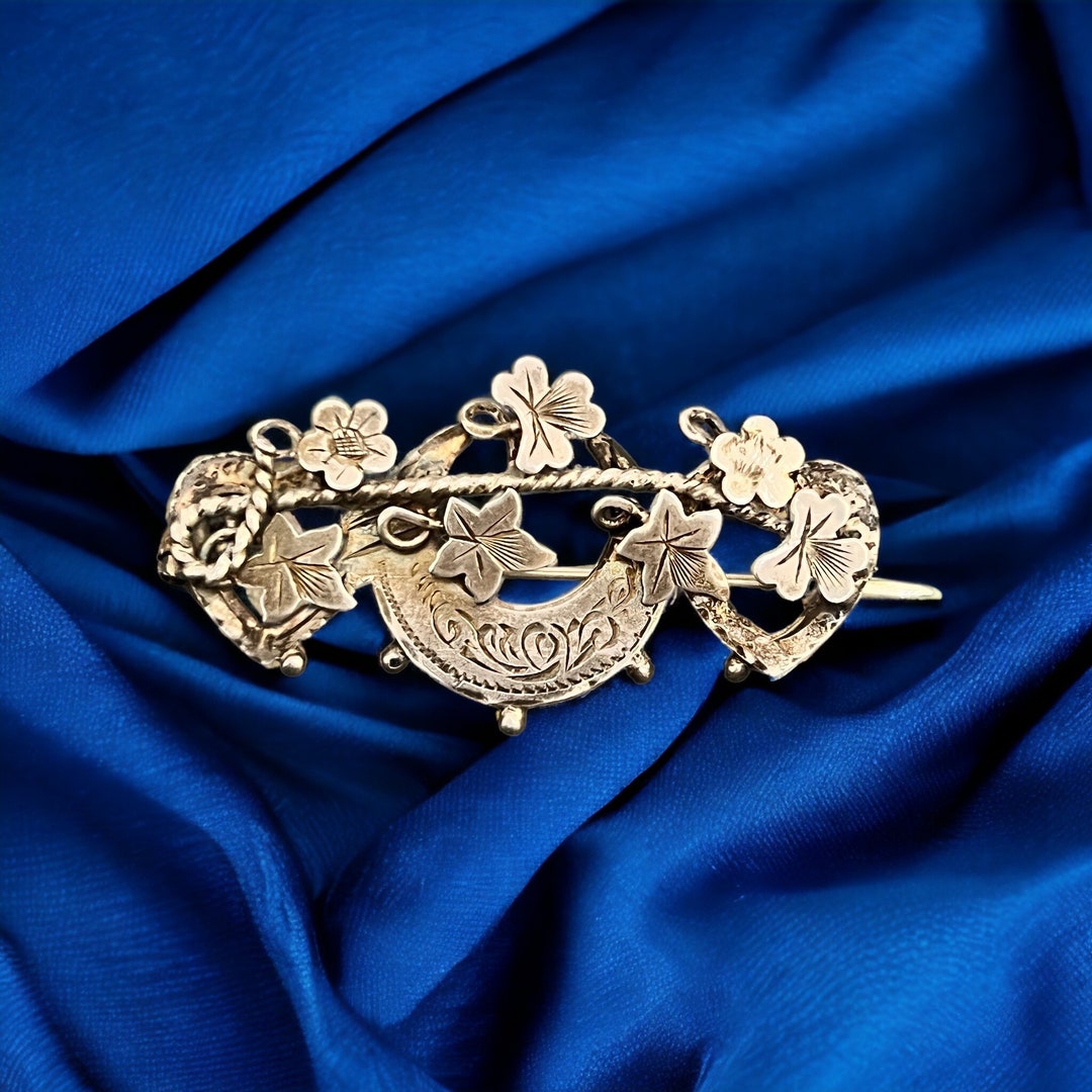 Victorian Silver Lovers Brooch. Antique Sterling Silver Heart Brooch ...