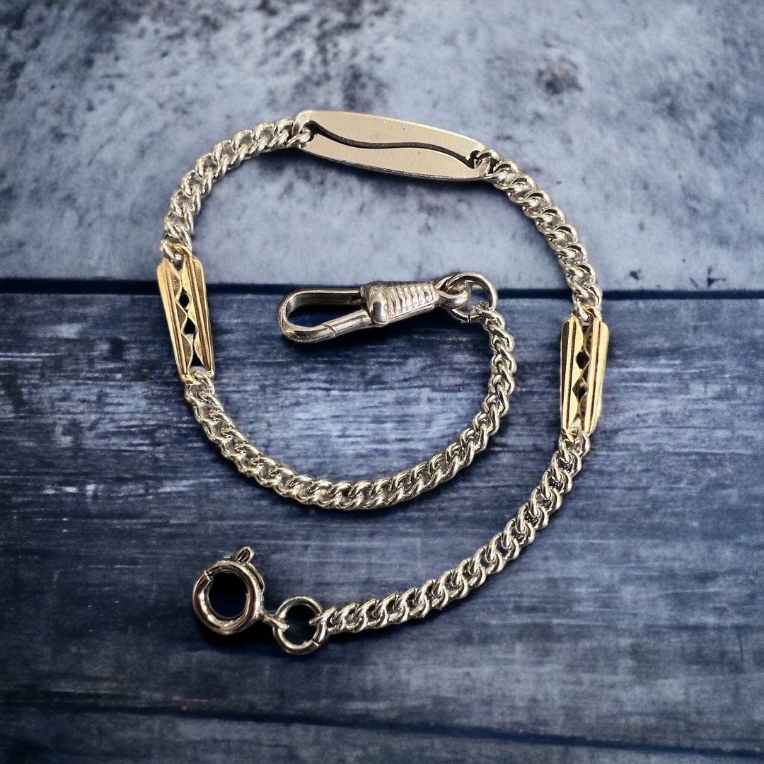 9.5” Art Deco Pocket Watch Chain Bracelet Small Bolt Ring and Lanyard ...