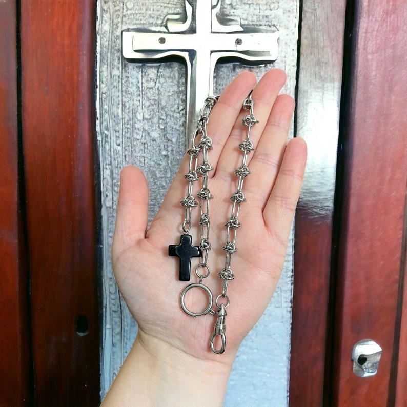 Jesus Crown of Thorns Watch Chain With Black Cross Watch Fob. Religious ...