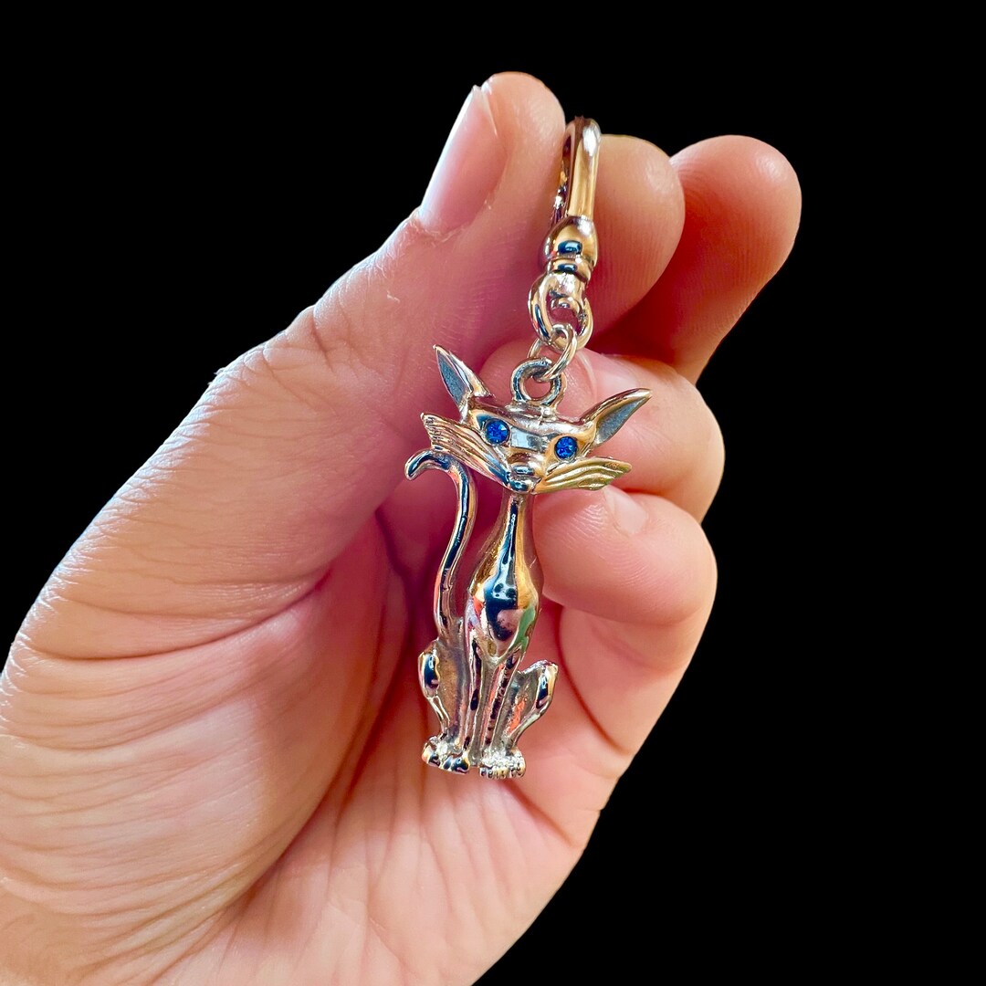 Sterling Silver Siamese Cat Swivel Watch Fob /siamese Cat Spinner Charm ...