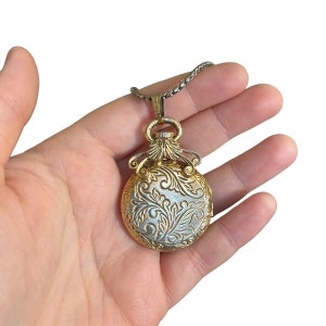 Pocket Watch Style Locket on Chain - Large Watch Shaped Locket - Large ...